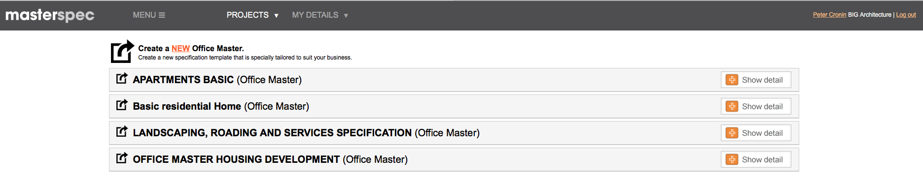 Create a new Office Master by cloning an existing section - Masterspec